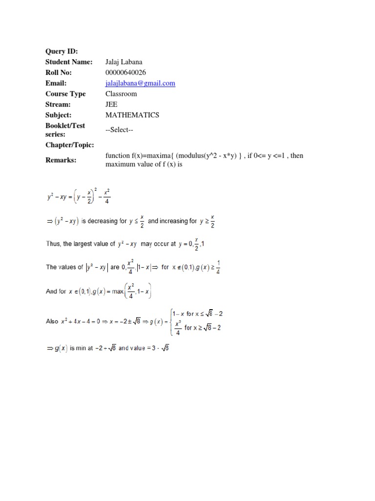 Query ID: Student Name: Roll No: Email: Course Type Stream: Subject ...