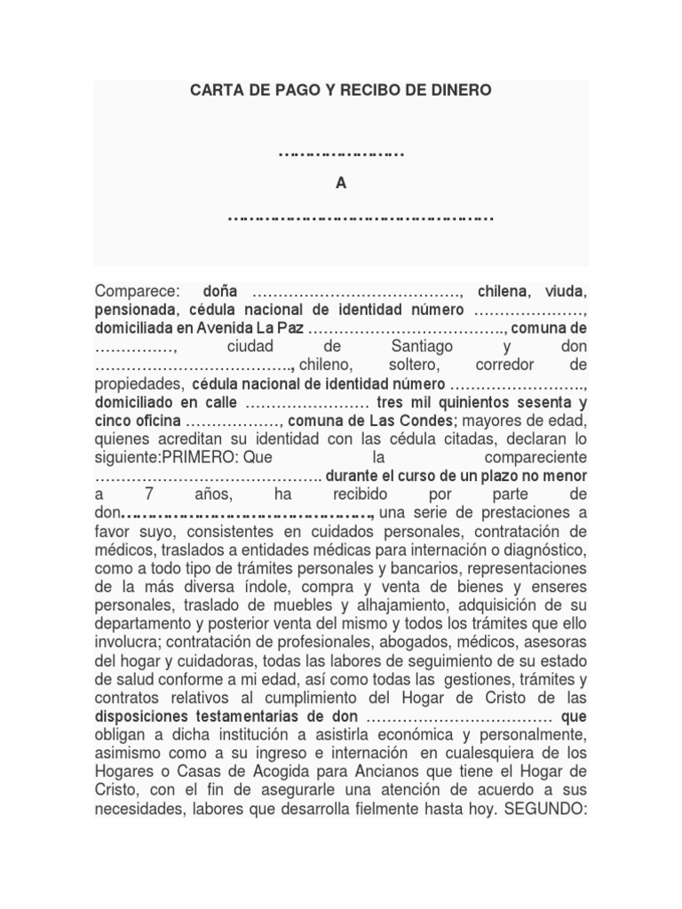 (Modelo) Carta de Pago y Recibo de Dinero | PDF | Pagos | Business