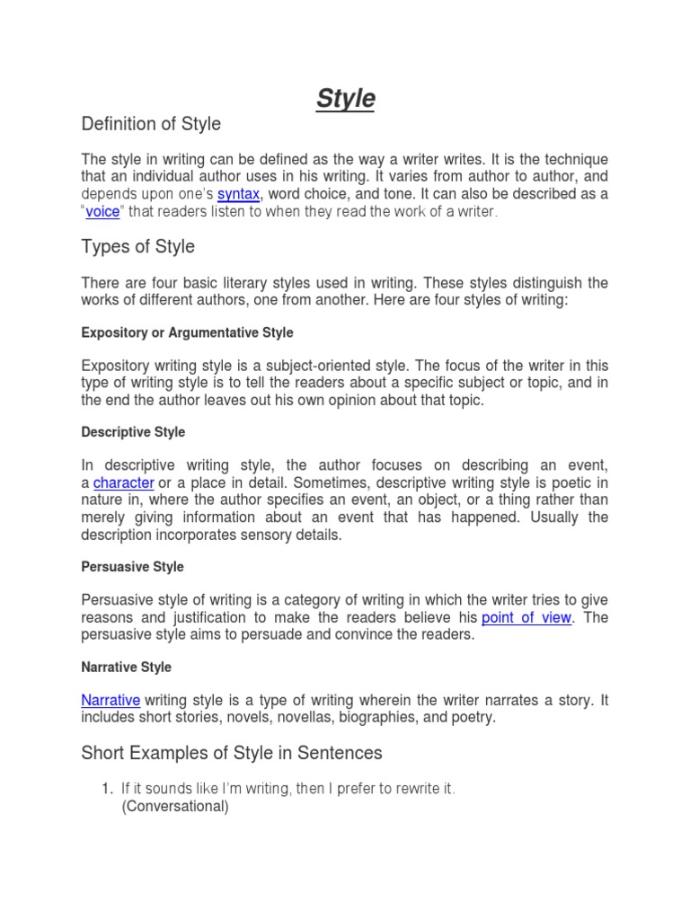 Definition of Style | PDF | Writers