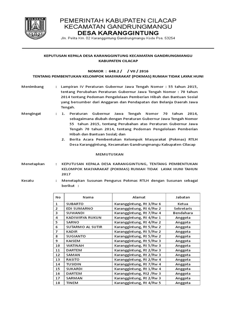 Pembentukan Pokmas RTLH Karanggintung | PDF | Memasak, Makanan, & Anggur