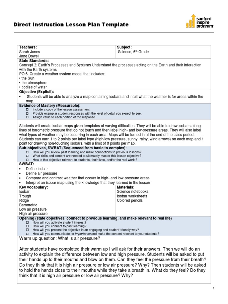 Isobar Lesson Plan | PDF | Contour Line | Lesson Plan