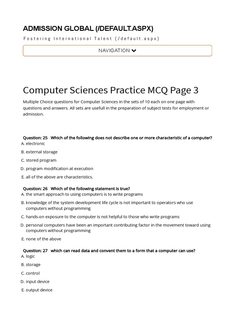Practice Questions For Computer Sciences Page 3 | PDF | Input/Output ...