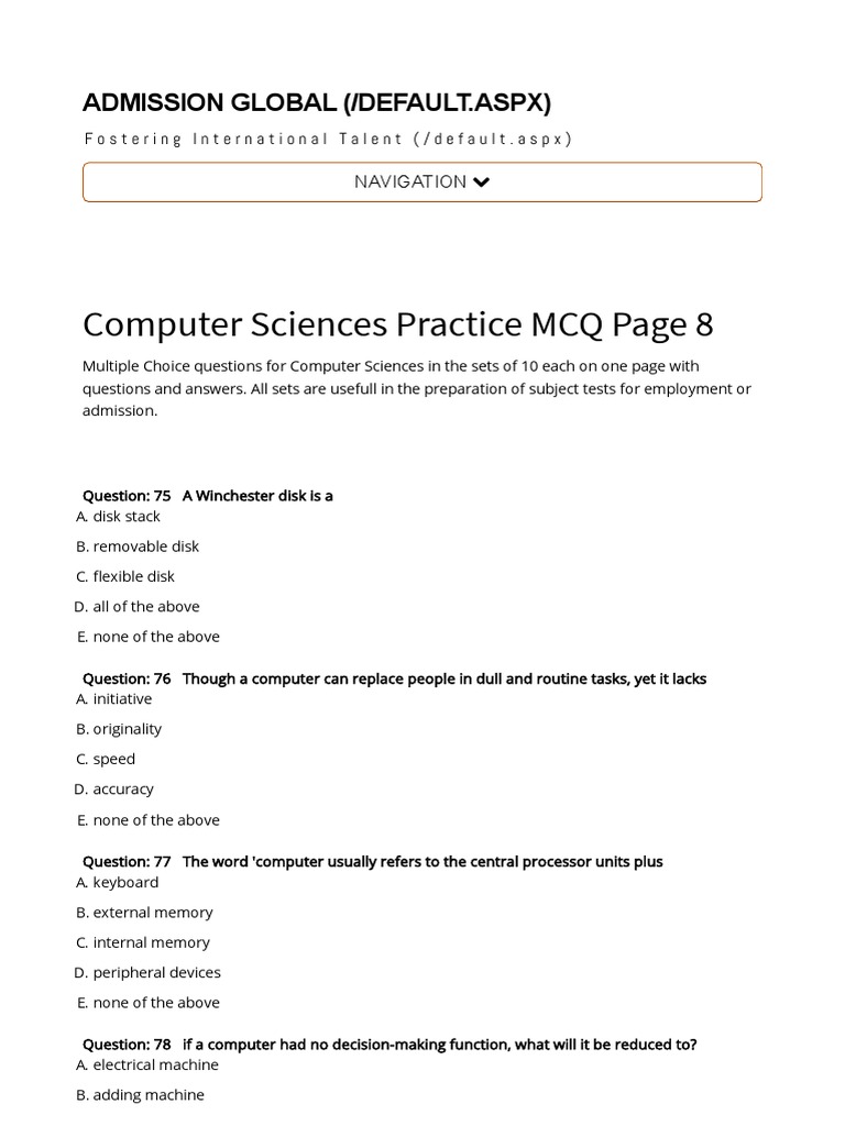 Practice Questions For Computer Sciences Page 8 | PDF | Multiple Choice ...