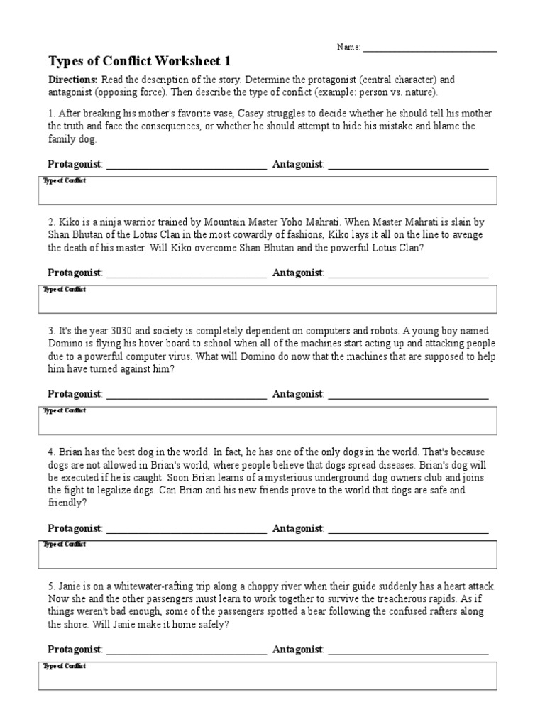 Types of Conflict Worksheet 1 | PDF | Games & Activities | Young Adult
