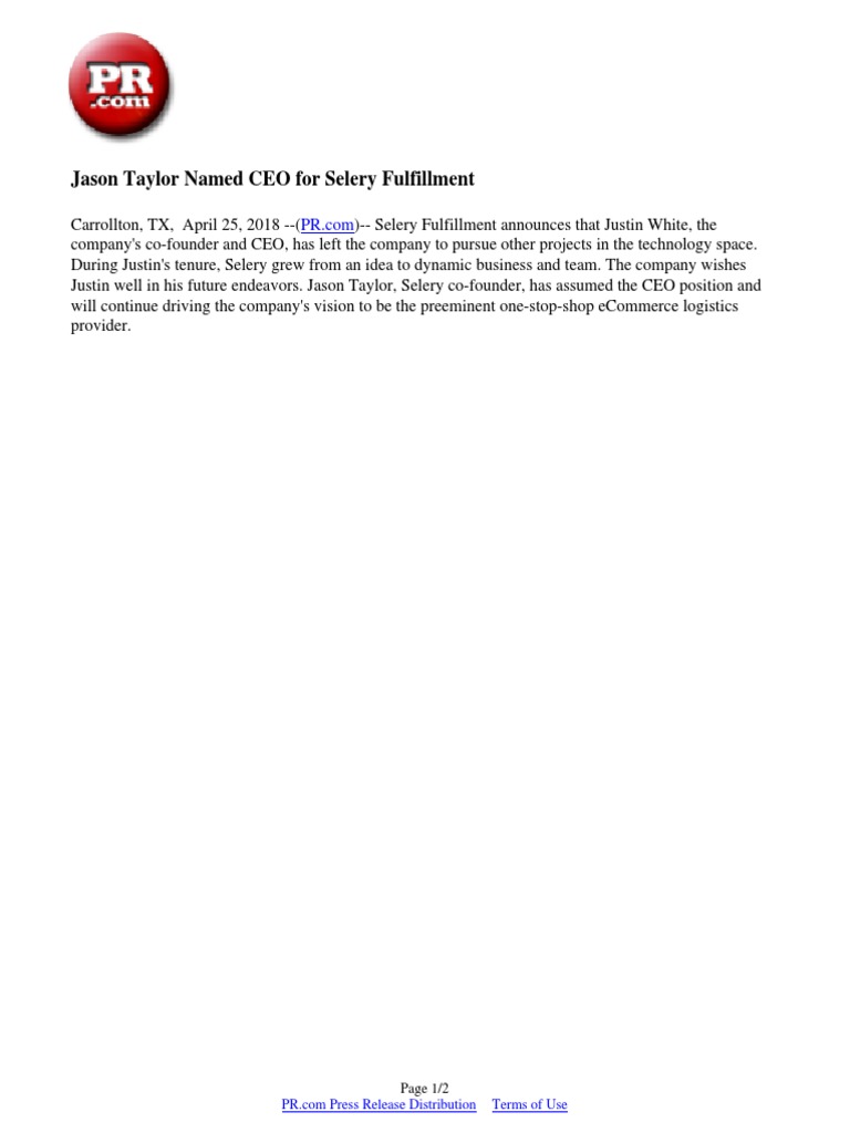 Jason Taylor Named CEO For Selery Fulfillment | PDF | Mass Media ...