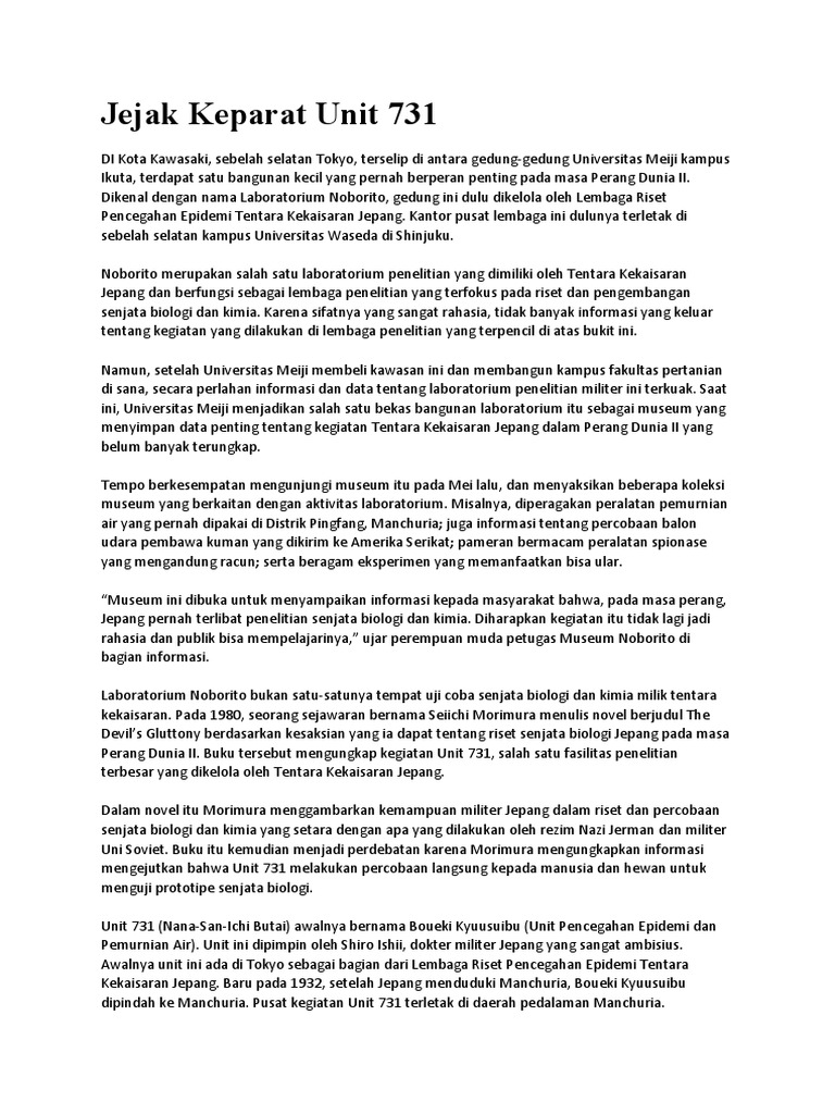 Jejak Keparat Unit 731 | PDF
