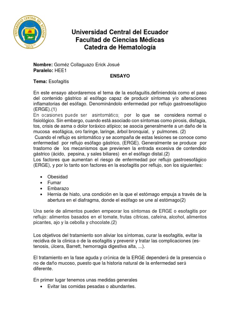 Esofagitis: Causas y Tratamientos | PDF | La enfermedad por reflujo ...