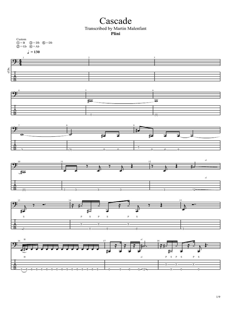 Plini - Cascade (bass tab)