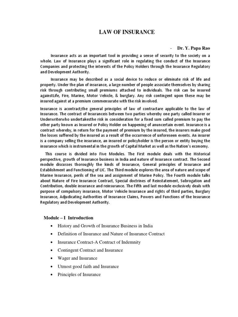 Law of Insurance | PDF | Financial Risk | Insurance