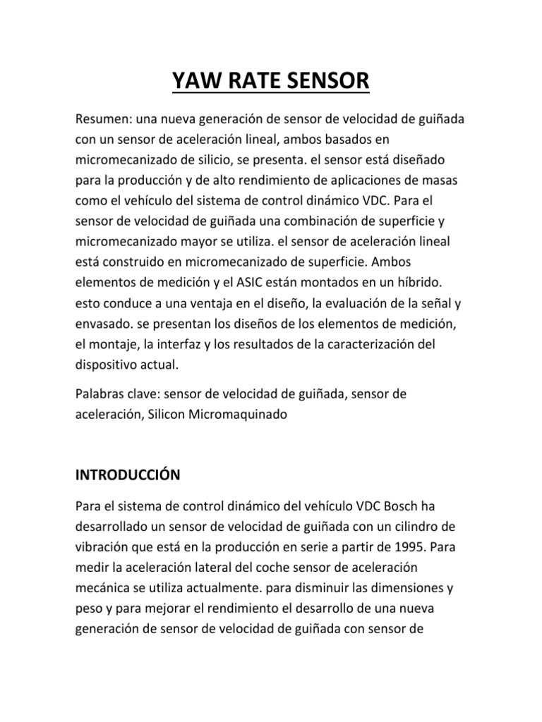 Sensor de Velocidad de Guiñada Avanzado | PDF | Acelerómetro | Sensor