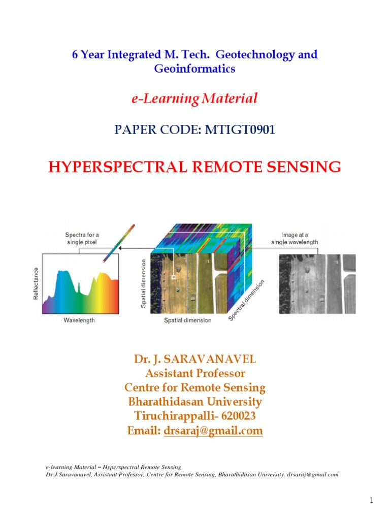 E-Learning Material: Hyperspectral Remote Sensing | PDF | Electromagnetic Spectrum | Refractive ...