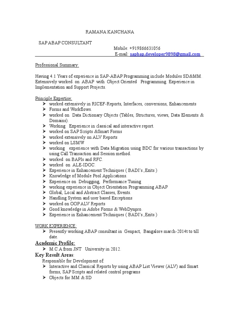 Sap Abap Resume Online | PDF | Specification (Technical Standard) | Intellectual Works