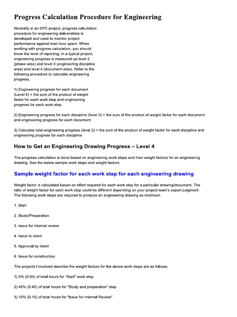 Progress Calculation Procedure For Engineering | PDF