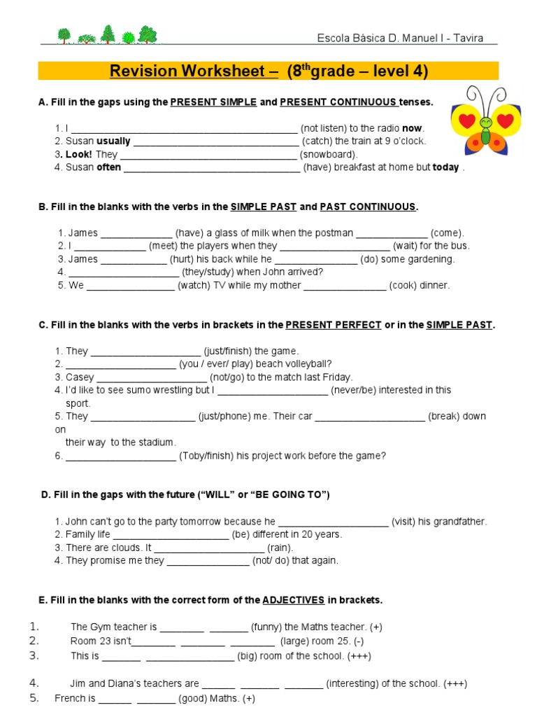 English Tenses and Modals Worksheet | PDF | Syntactic Relationships ...