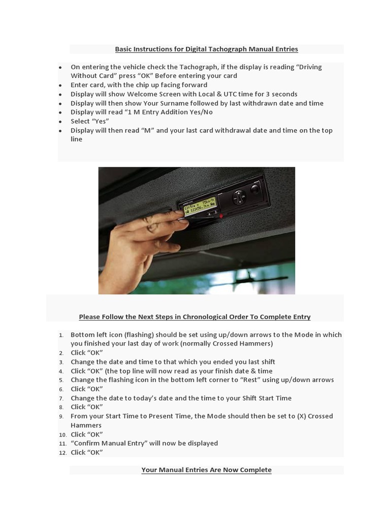 Basic Instructions For Digital Tachograph Manual Entries | PDF | Computers