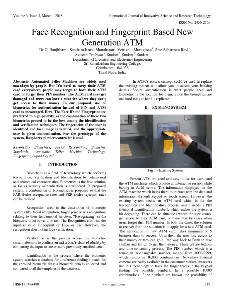 Face Recognition and Fingerprint Based New Generation ATM | PDF ...