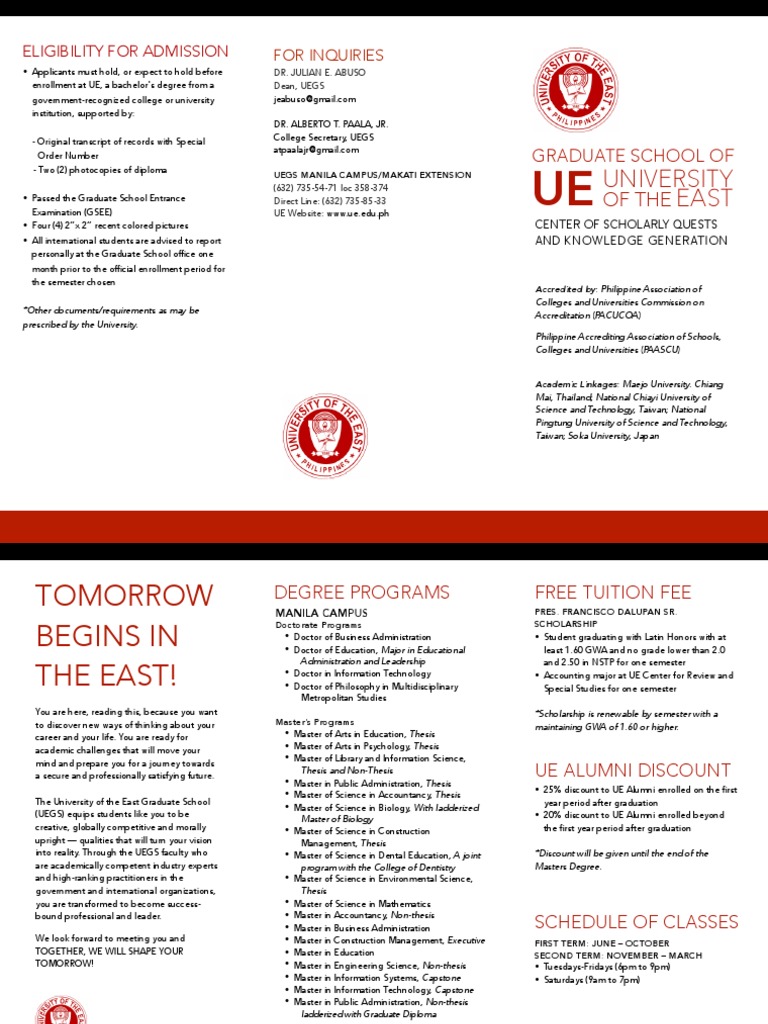 University of the East Graduate School Brochure Apr2018 | Master's ...