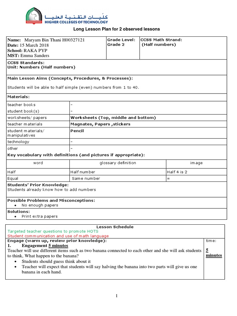 Half Numbers | PDF | Lesson Plan | Teachers
