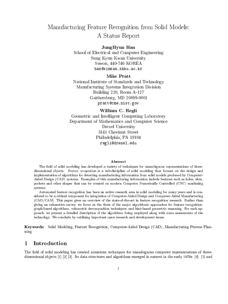 Manufacturing Feature Recognition From Solid Models: A Status Report | Download Free PDF ...