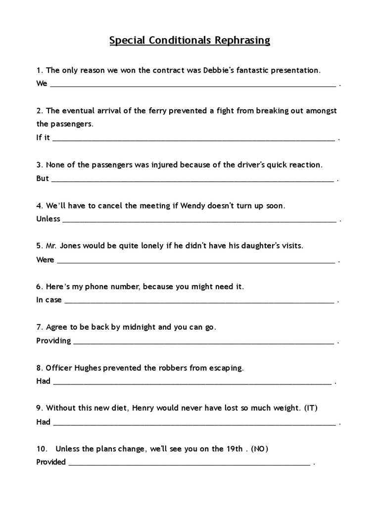 Special Conditionals Rephrasing Exercises | PDF