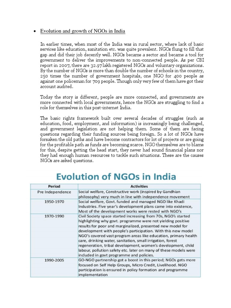 Evolution and Growth of NGOs in India | PDF | Non Governmental ...