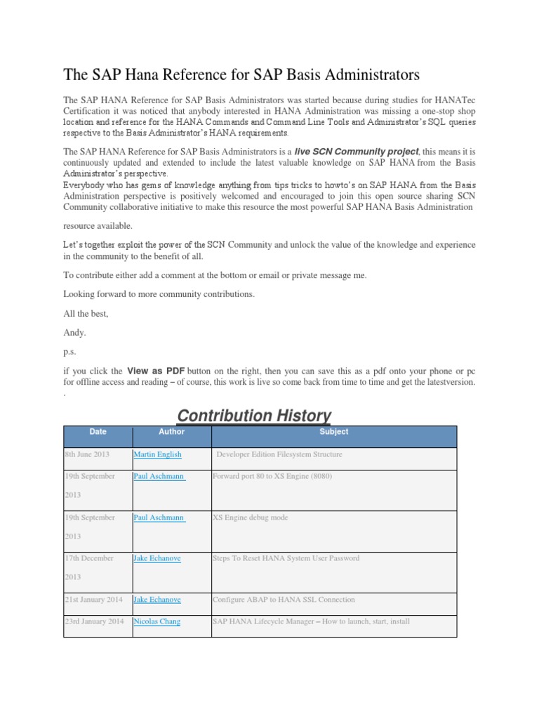 The SAP Hana Reference For SAP Basis Administrators | PDF | Databases ...