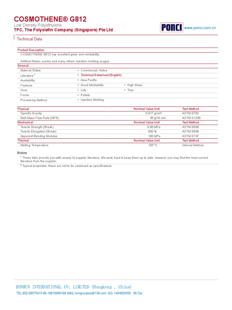 Cosmothene g812 Ldpe | PDF | Chemical Product Engineering | Building ...