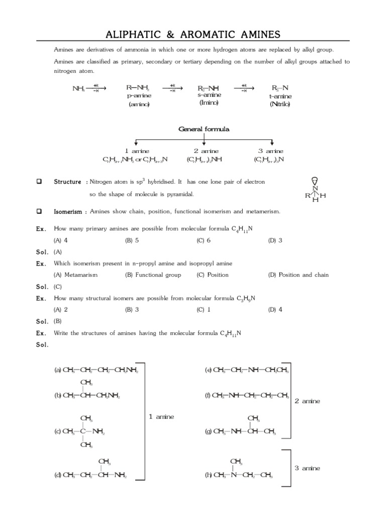 Aliphatic and Aromatic Amines | PDF | Amine | Nitrogen