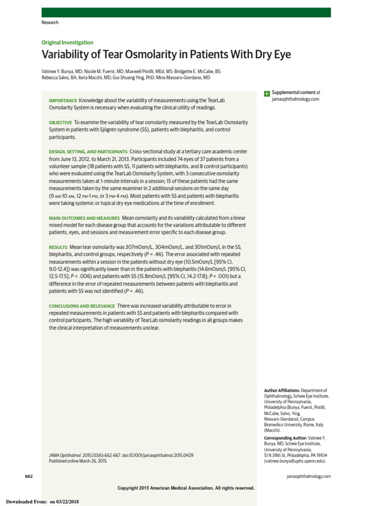 Variability of Tear Osmolarity in Patients With Dry Eye: Original ...