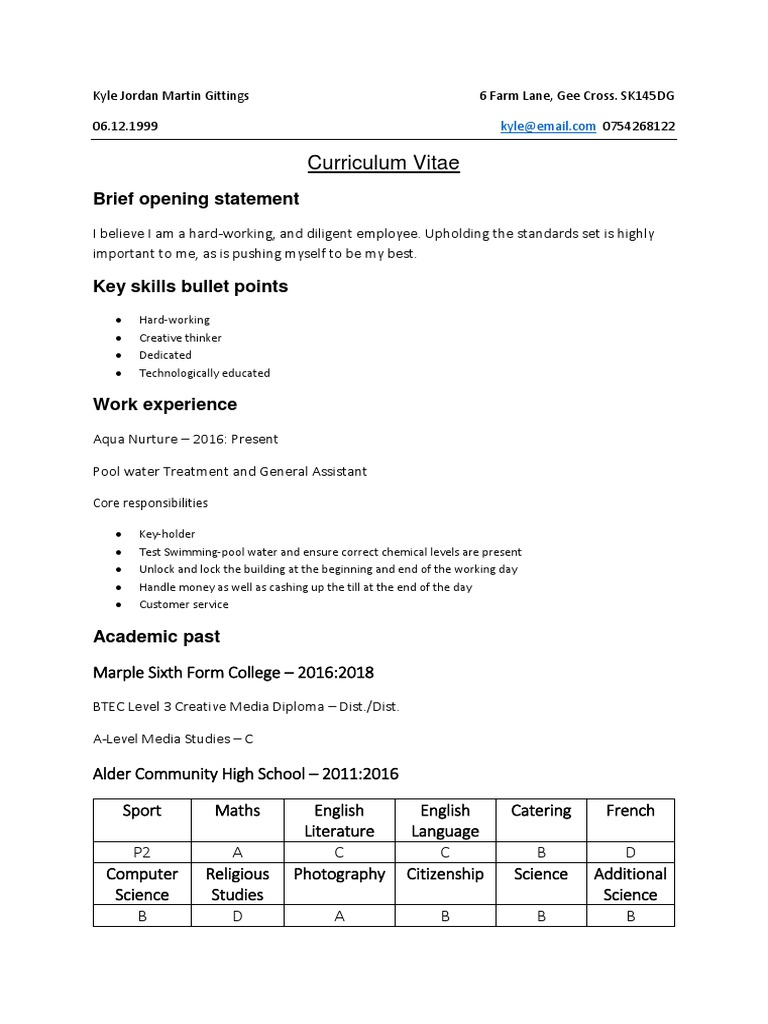 Curriculum Vitae: Brief Opening Statement | PDF
