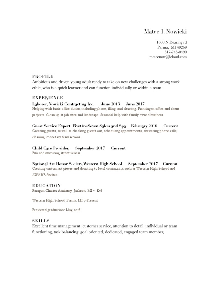 Matee I. Nowicki: 1600 N Dearing RD Parma, MI 49269 517-745-0490 | PDF