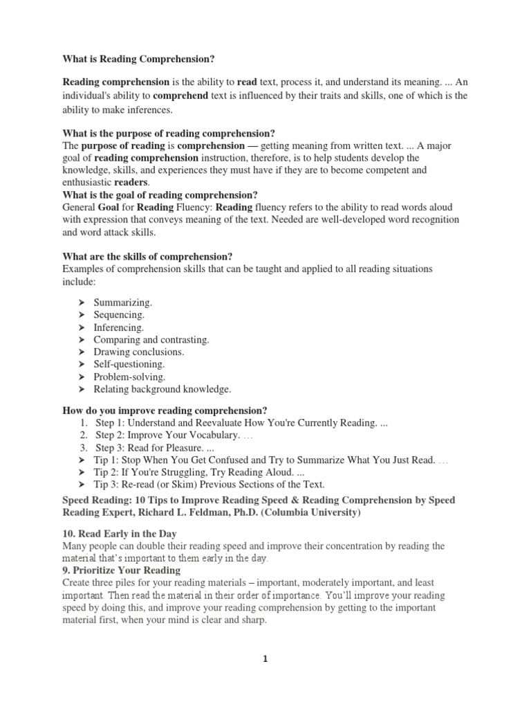 What Is Reading Comprehension | PDF | Reading Comprehension | Speed Reading