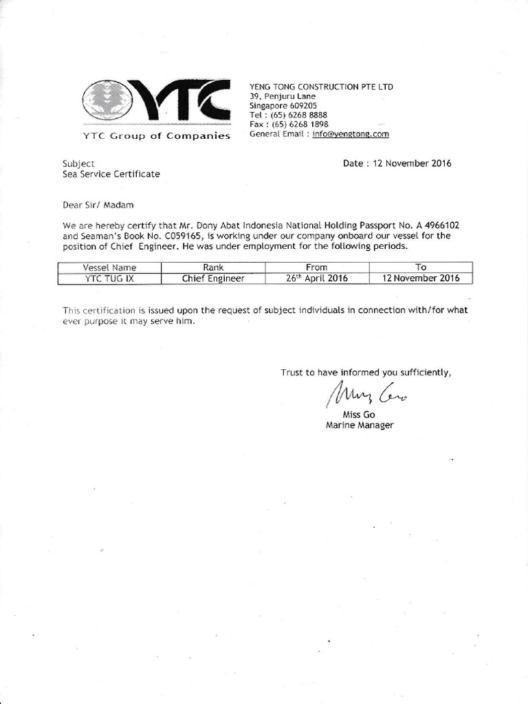 Sea Service Certificate Notice | PDF