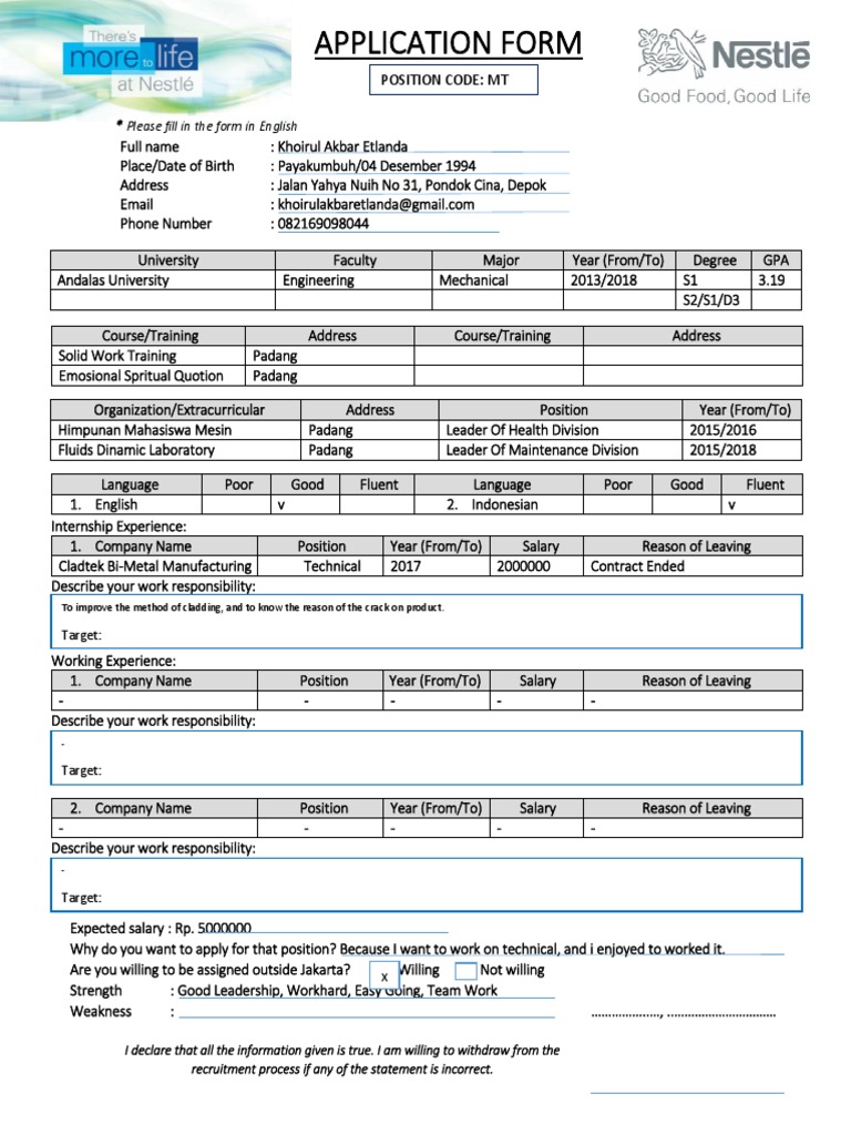 MT Program Application Form | PDF | Business