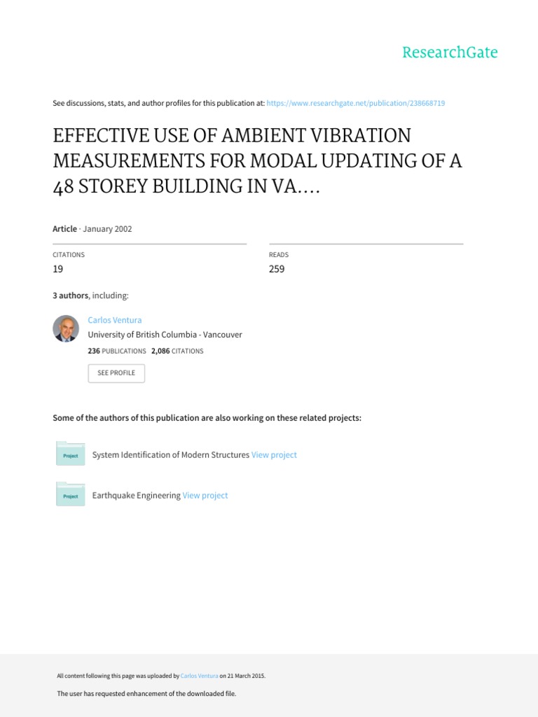 Effective Use of Ambient Vibration Measurements For Modal Updating of A 48 Storey Building in Va ...
