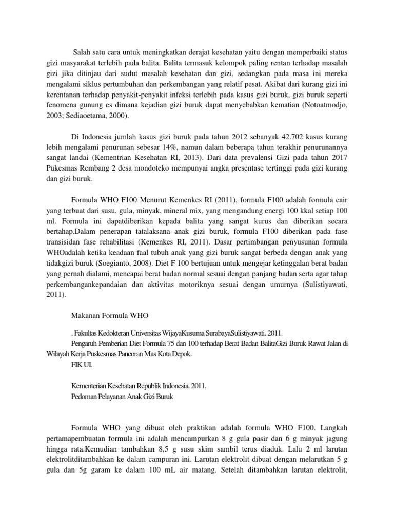 Formula WHO F100Menurut Kemenkes RI | PDF