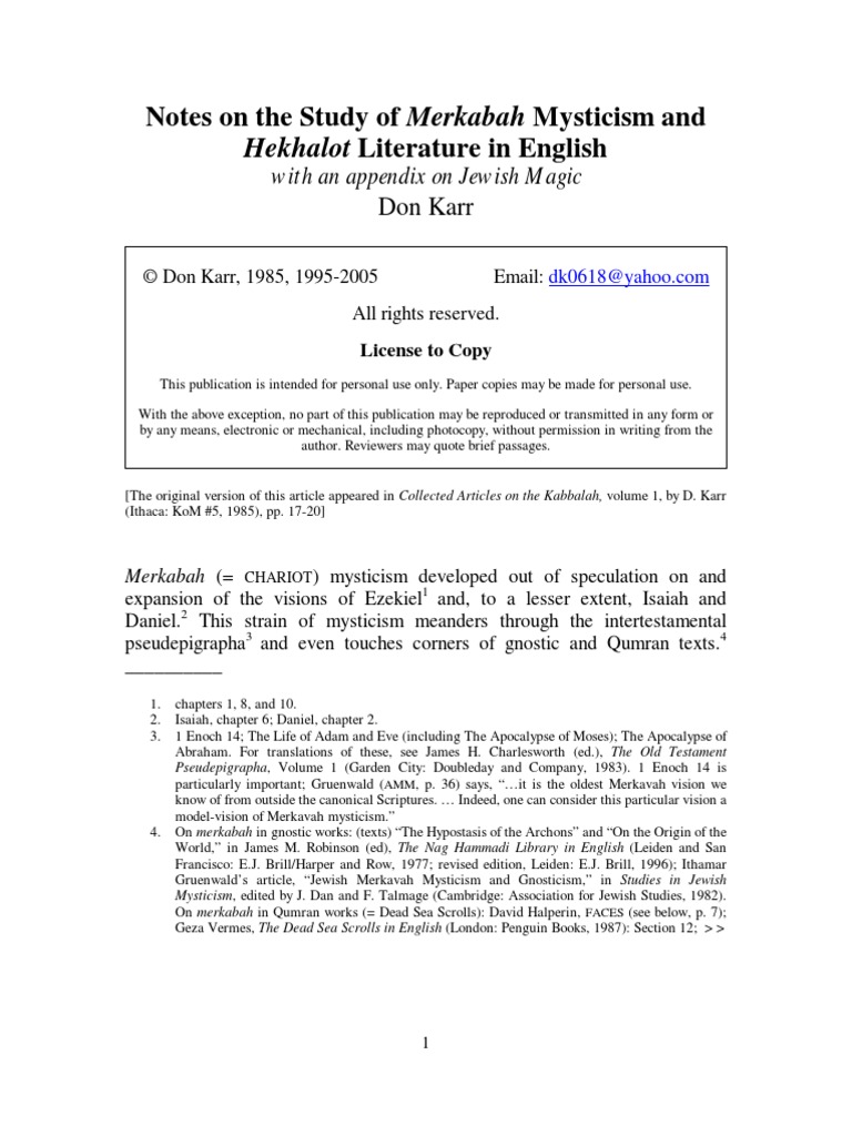 Karr, Don. Notes On The Study of Merkabah Mysticism and Hekhalot ...