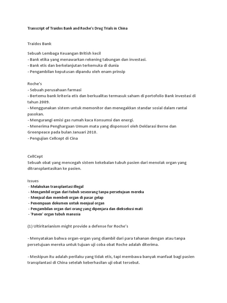 Transcript of Traidos Bank and Roche | PDF | Sains & Matematika