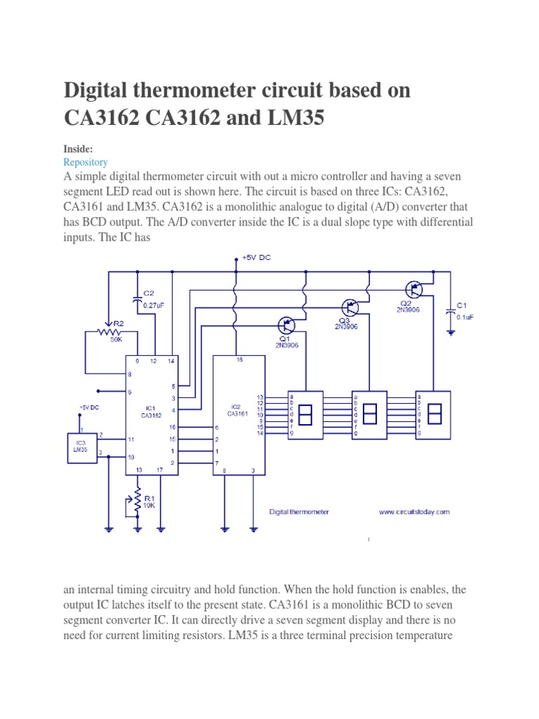Circuits - Digital Thermometer Circuit Based On CA3162 CA3162 and LM35 ...