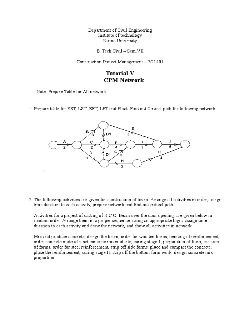 CPM Network Analysis | PDF | Concrete | Engineering