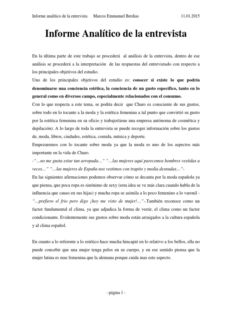 Informe Analítico de La Entrevista Final | Moda | Moda y belleza ...