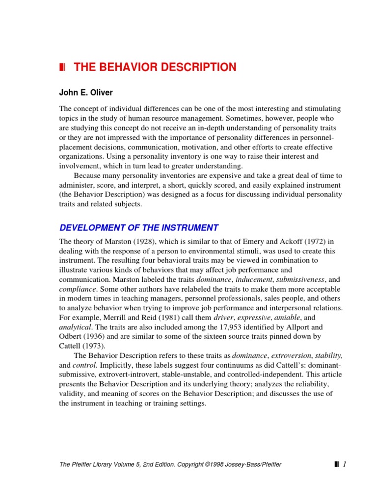 Behaviour Descriptions | PDF | Neuro Linguistic Programming ...