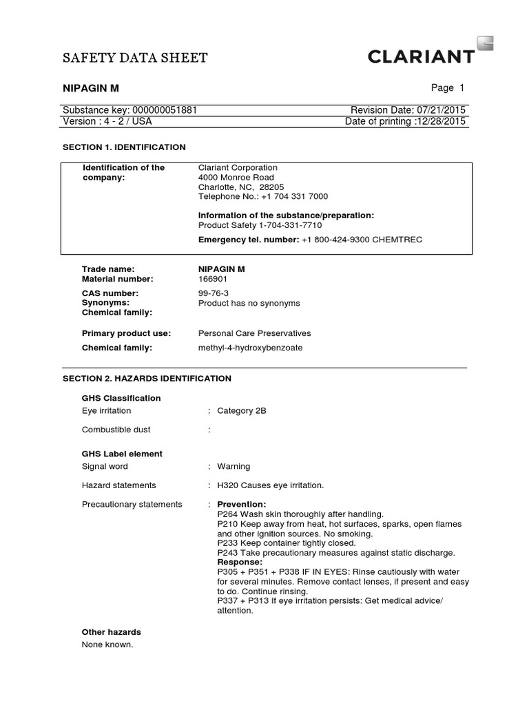 Nipagin M | PDF | Personal Protective Equipment | Toxicity