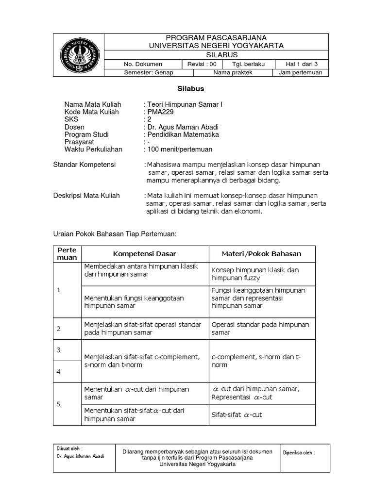 Silabus Teori Himpunan Samar I 2016 | PDF