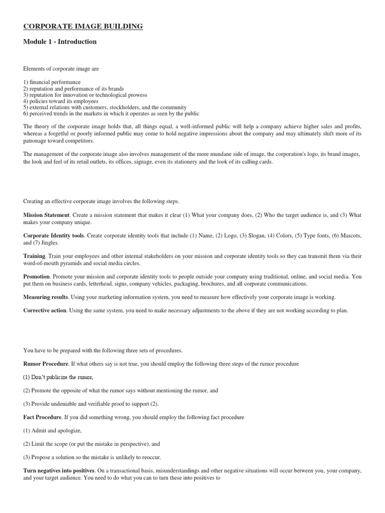 Corporate Image Building | PDF | Brand | Communication