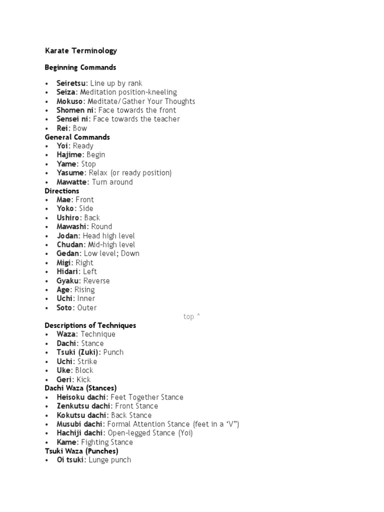 Karate Terminology | PDF | Combat | Combat Sports