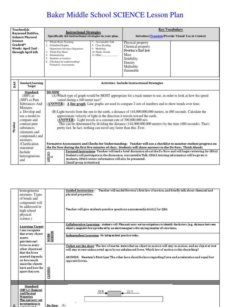 Lesson Plan Sample | PDF | Density | Force