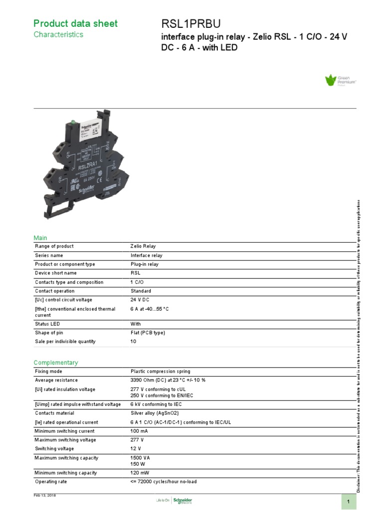 Zelio Relays RSL1PRBU | PDF | Relay | Voltage