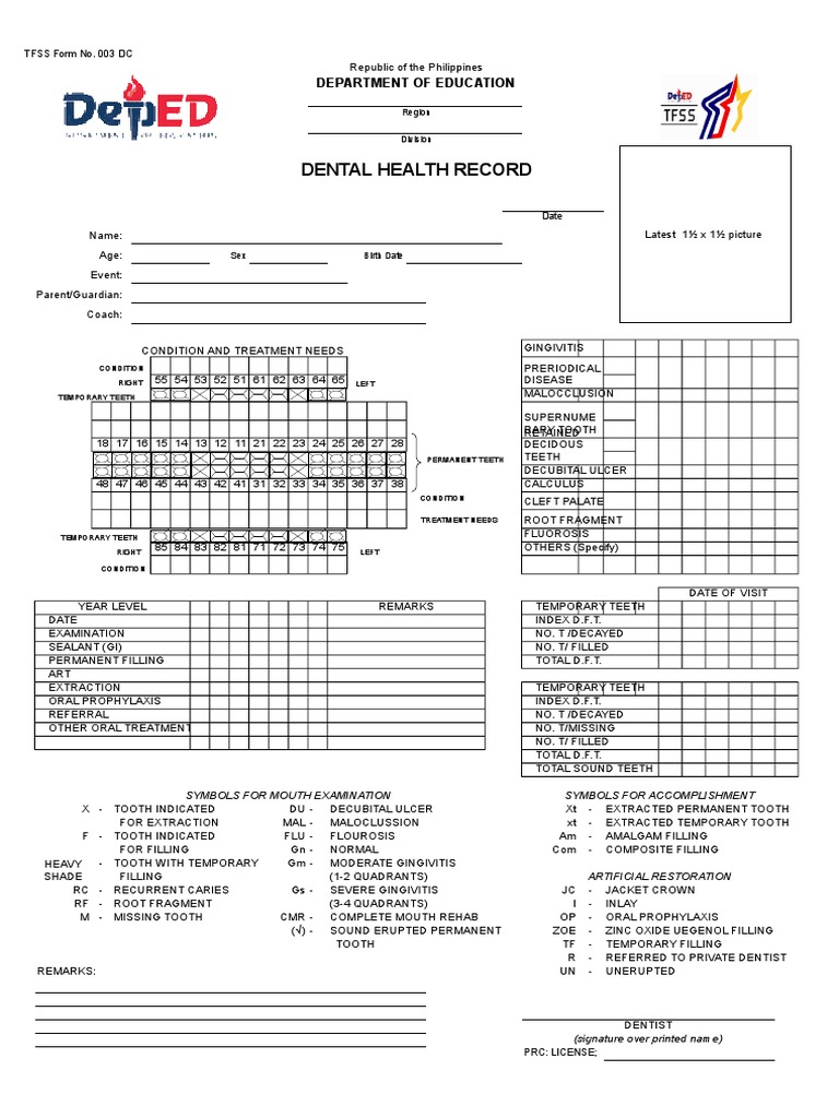 DepEd Dental Health Record Form | PDF | Human Tooth | Dentistry