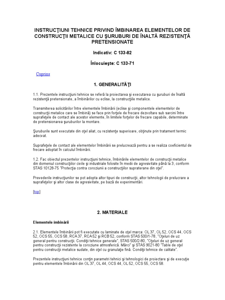 C 133-82 Instructiuni Tehnice Privind Imbinarea Elementelor de Constructii Metalice Cu Suruburi ...